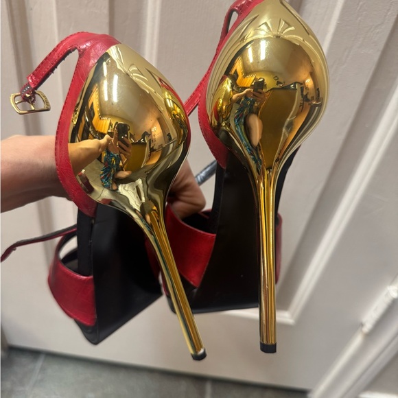 Paper Fox | Shoes | Paper Fox Red And Black Strappy Heels | Poshmark